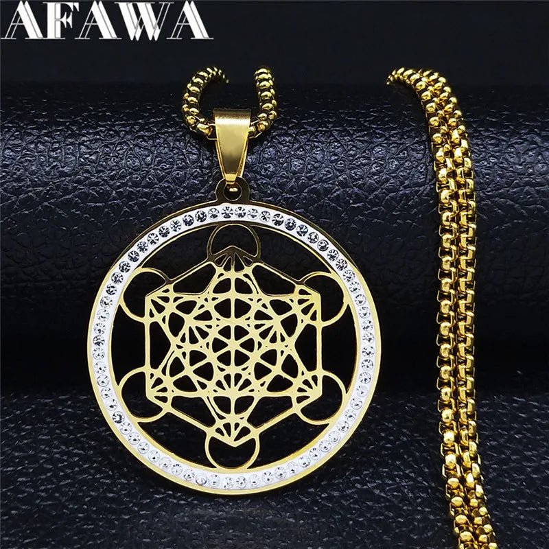 Flower of Life Stainless Steel Chakras Chain Necklace – Metatron Cube – Homebound Essentials